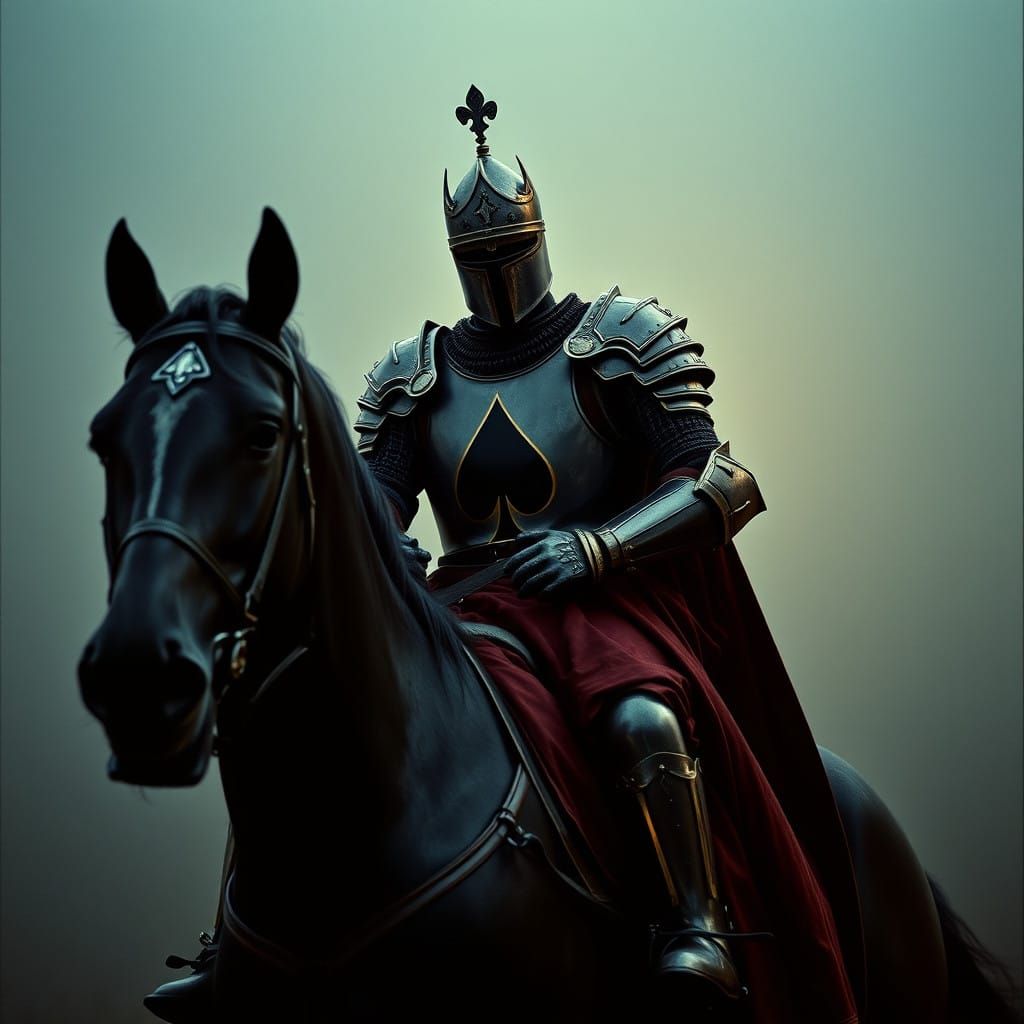 KNIGHT ON HORSE WITH ACE OF SPADE LOGO