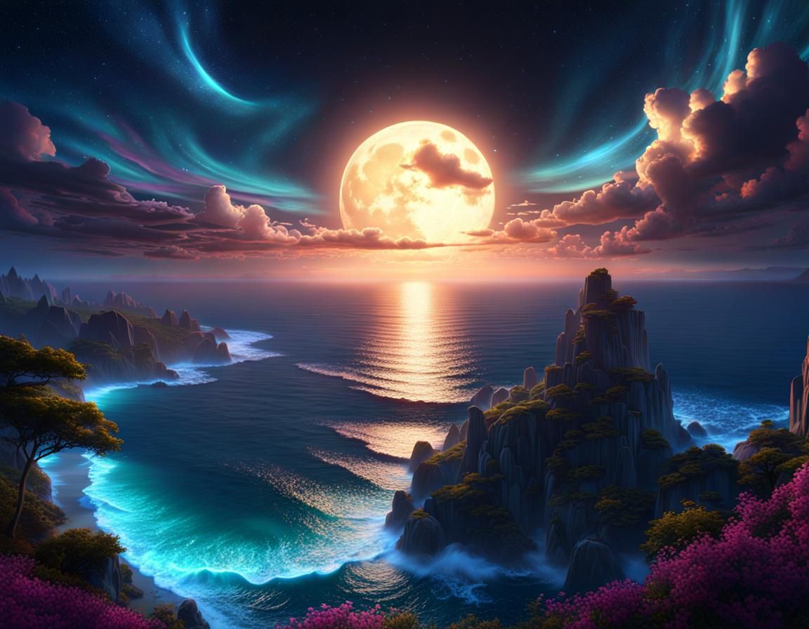 A moonlight serenade over the sea heavenly moonlight beams divine ...