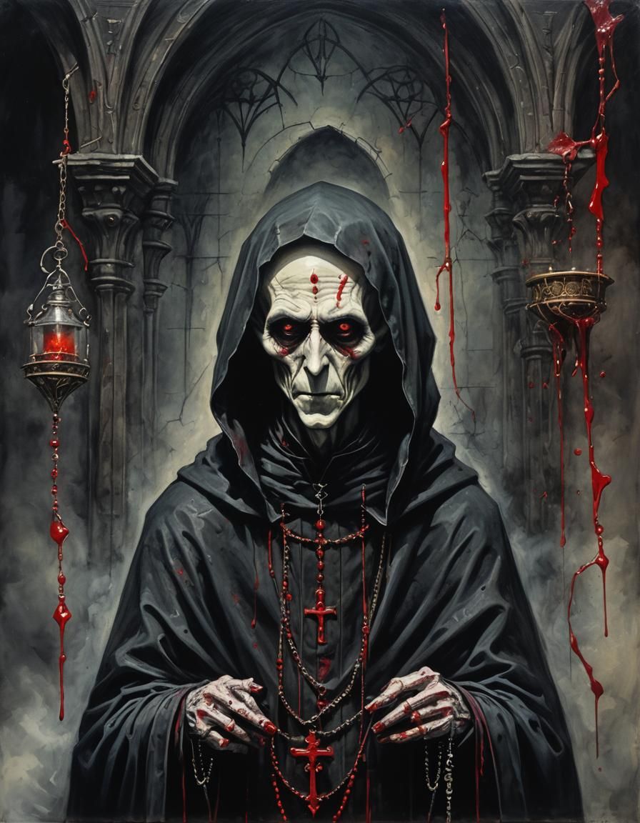 dark gothic ink painting creepy horror evil gothic demonic black and ...