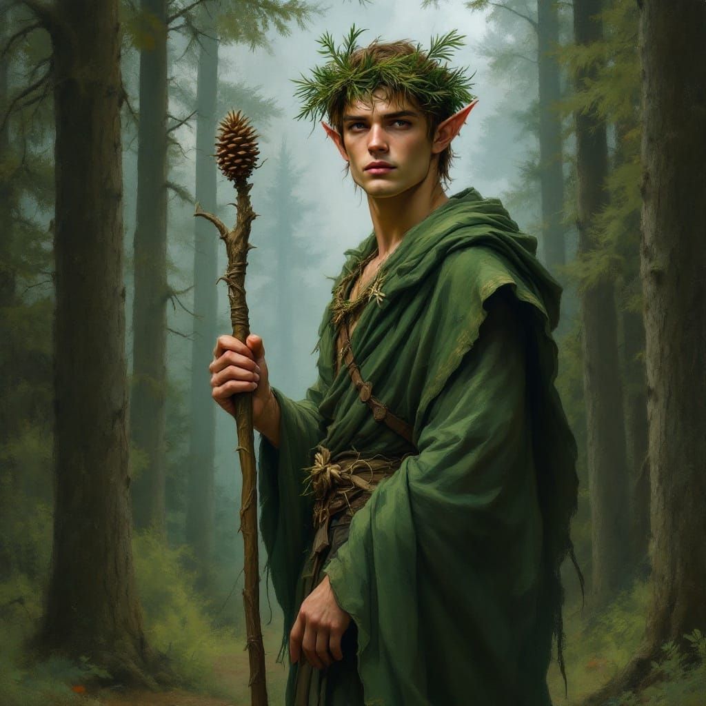 Elven Green Mage 250506 - Elven Green Mage in a Forest of Fi...