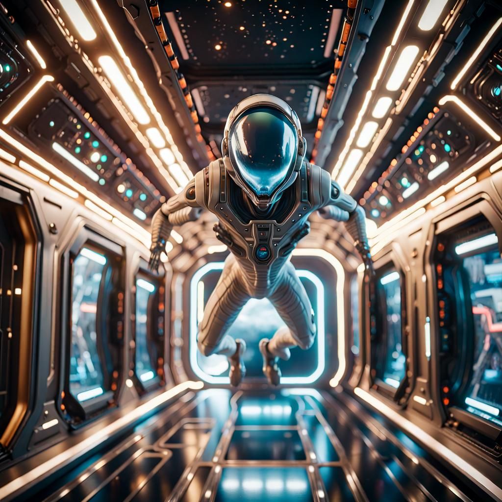 An intricately detailed magnificent alien doing backflips in zero ...