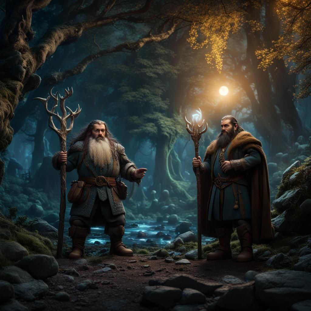 Tolkein Thorin dwarf nighttime scene, Lord of the Rings forest ...