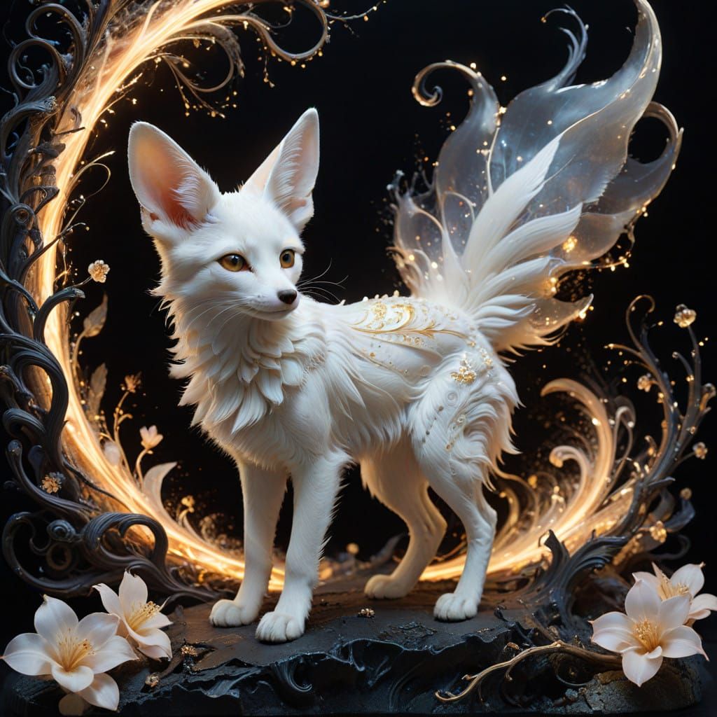 White Fennec 4 - Majestic Kintsugi Fennec in Ethereal Glow