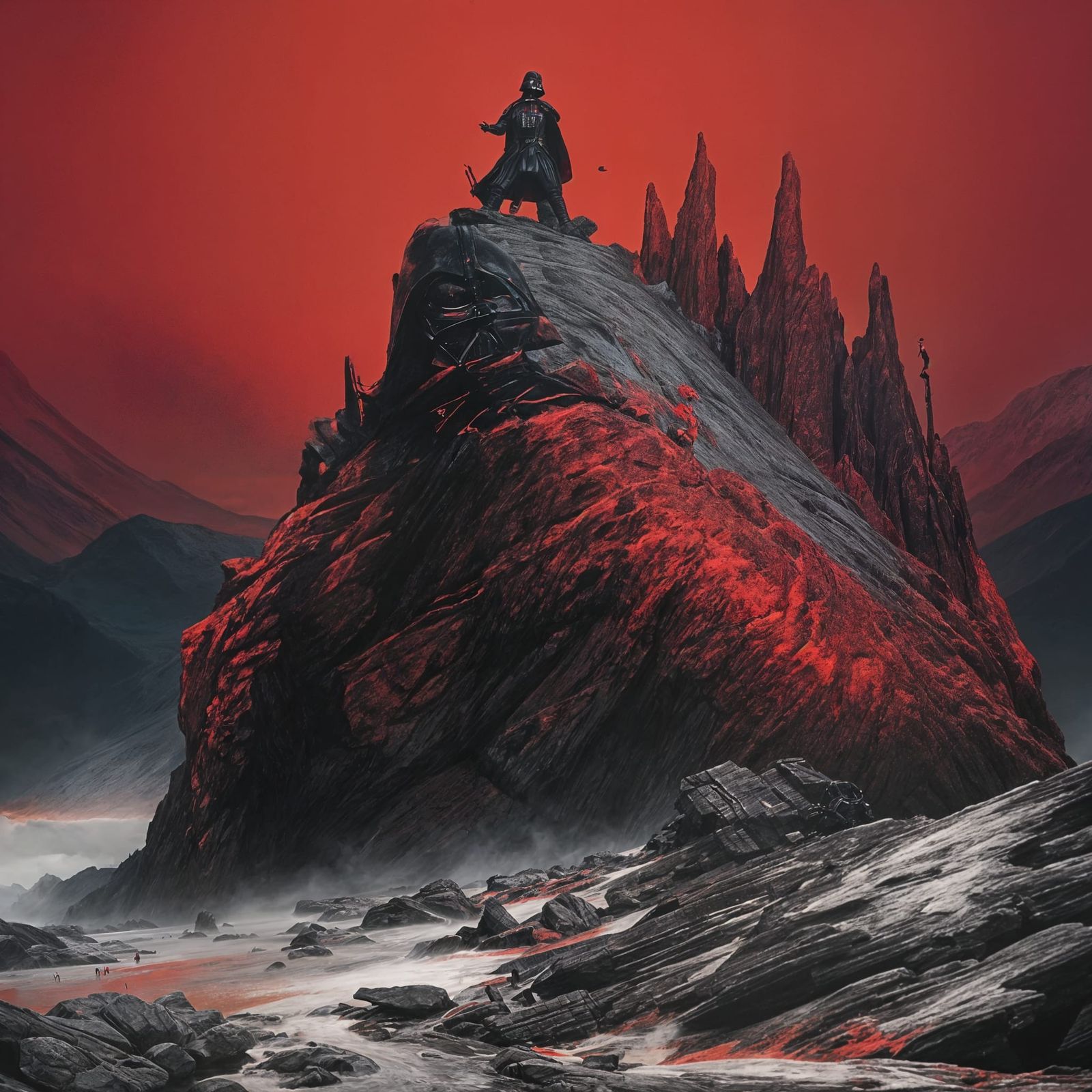 red high - Cyberpunk Darth Vader in a Fiery Red Haze