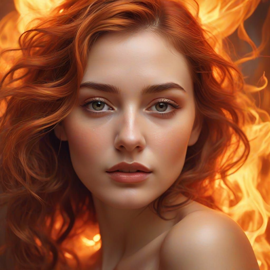 Face of a beautiful woman inside a fire