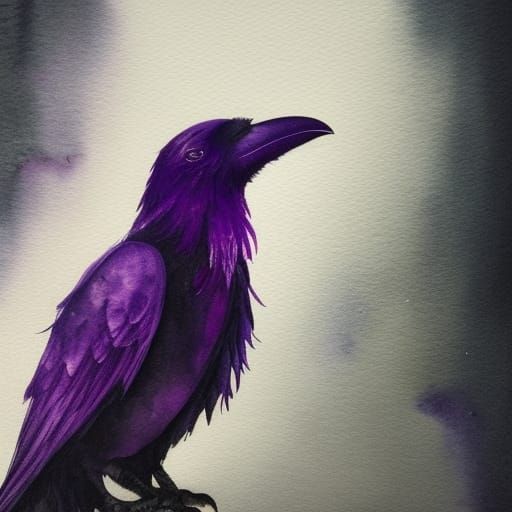 Dramatic watercolour painting of a purple raven, dark, stunning ...
