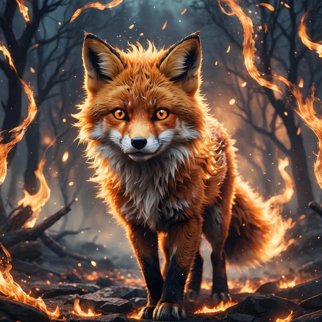 A hyper-realistic digital artwork of an epic adorable cute orange fox ...