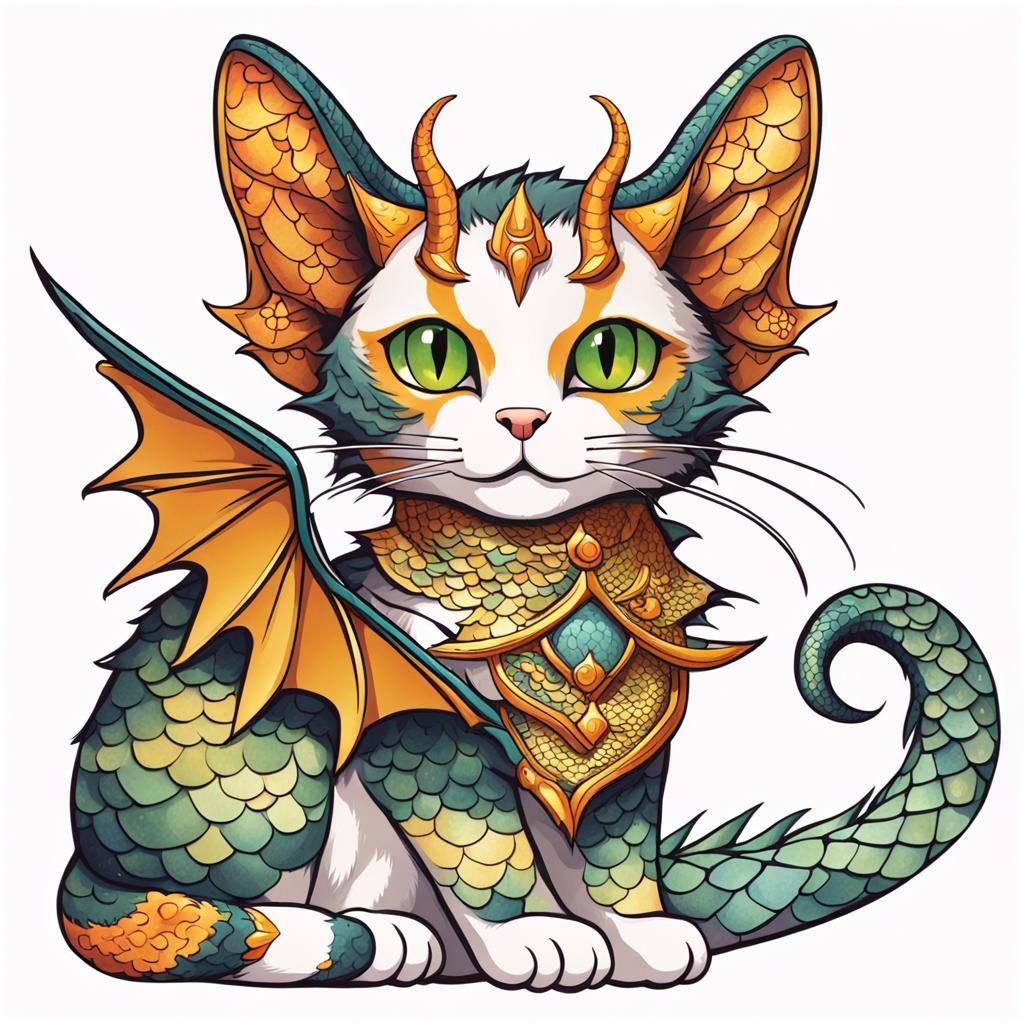 Calico Cat with Dragon Wings and Dragon Scales - AI Generated Artwork ...