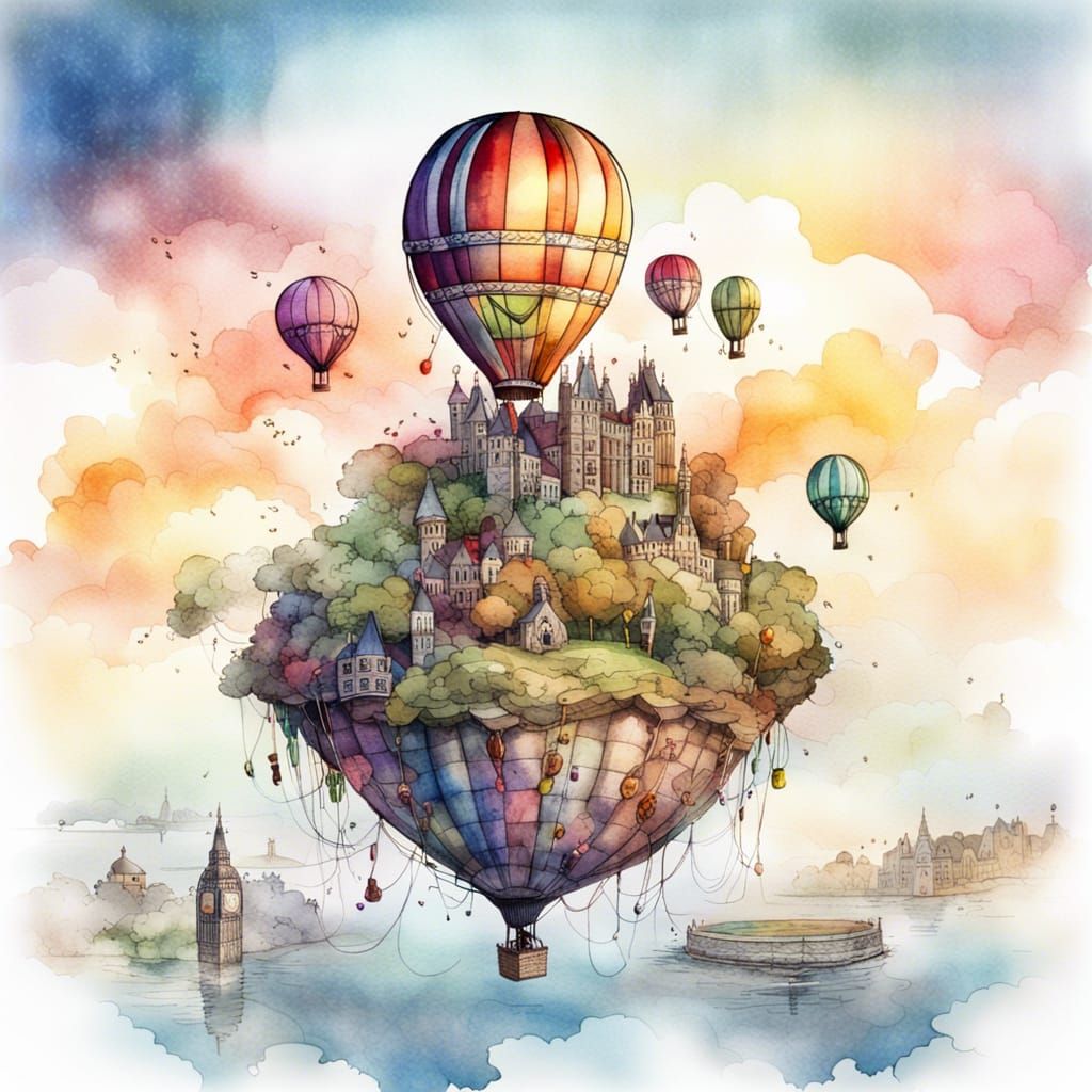 Hot Air Balloon Island - AI Generated Artwork - NightCafe Creator
