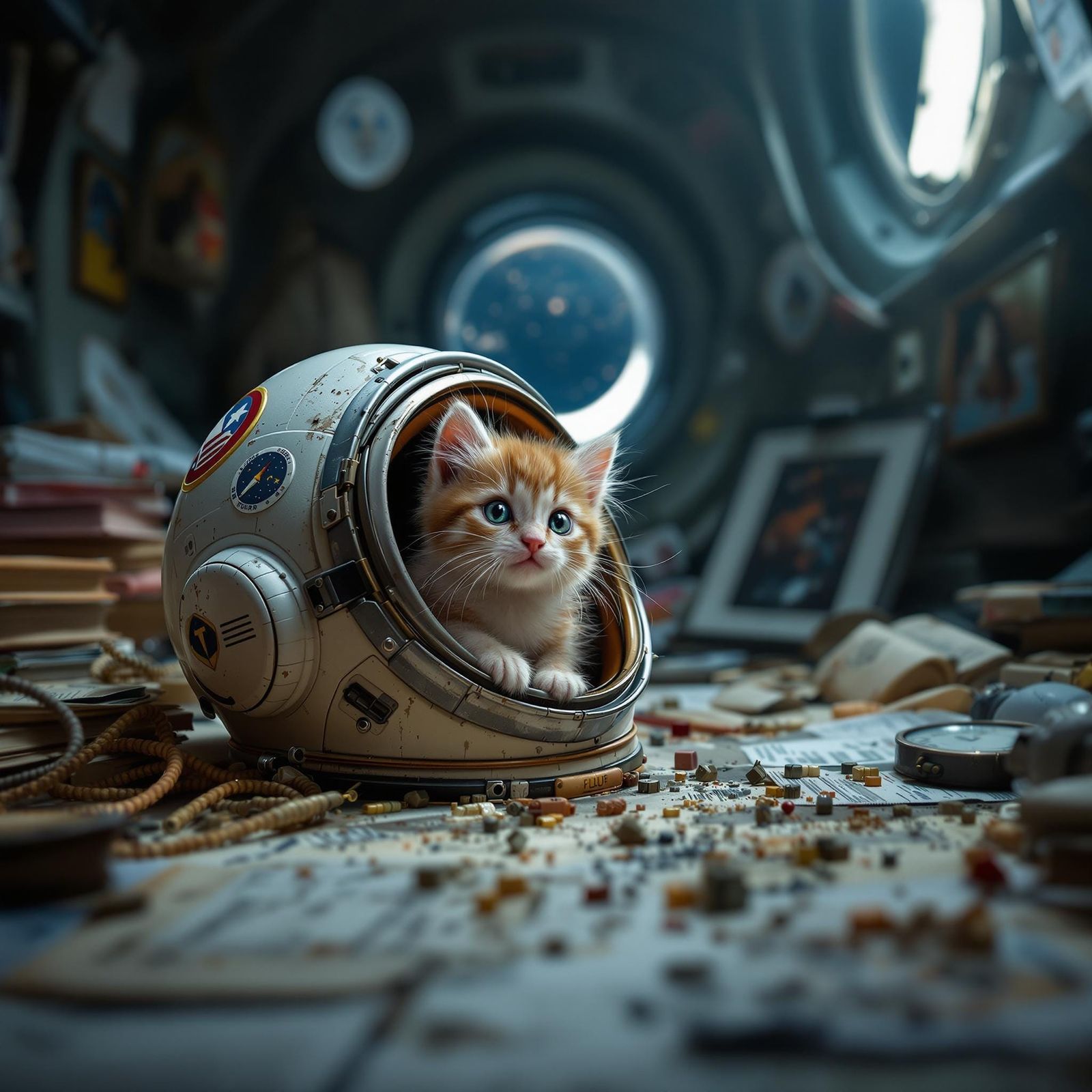 Cosmic Stowaway - Cosmic Kitten Astronaut in Abandoned Space...