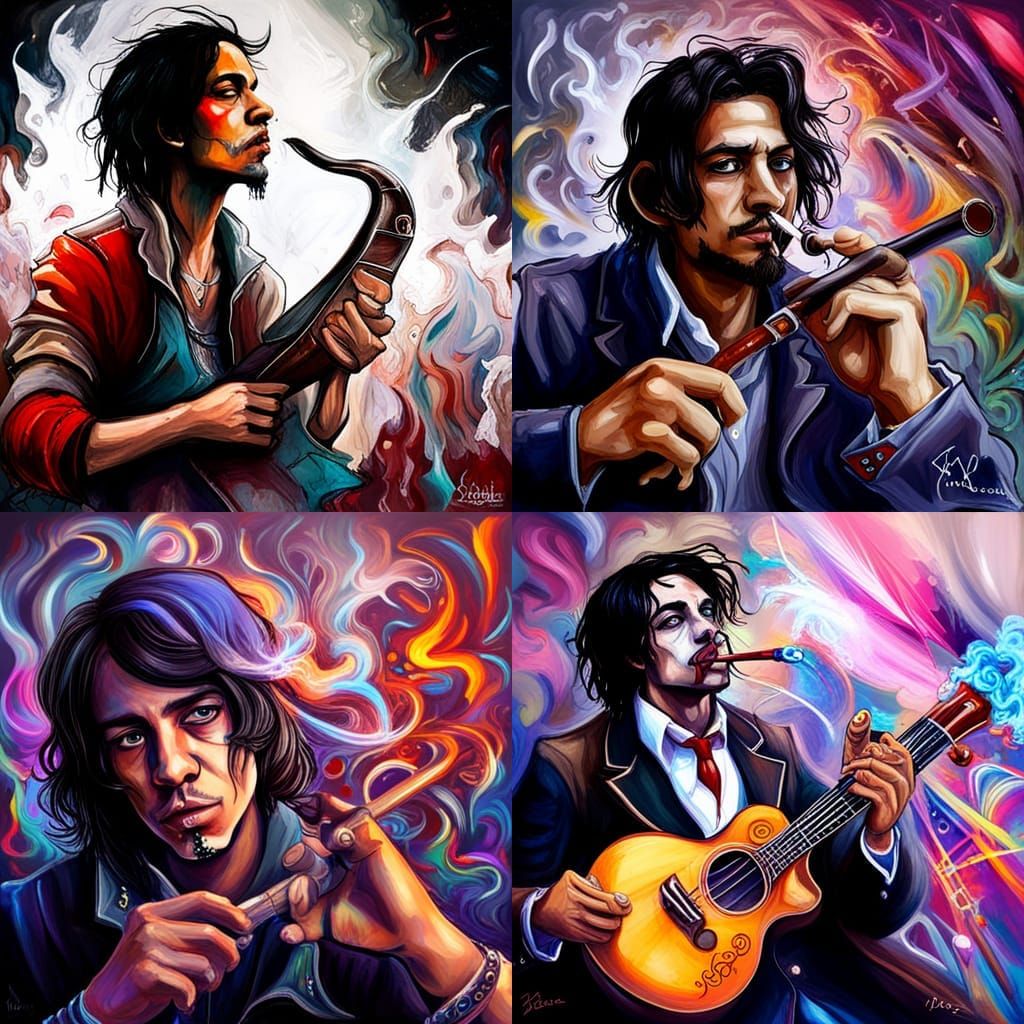 Human male bard, raven black hair, brown eyes, smoking a pipe, master ...