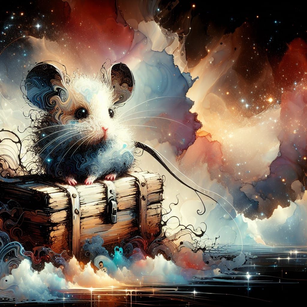 Castaway - Abstract Mouse on a Weathered Trunk Amidst a Vibr...