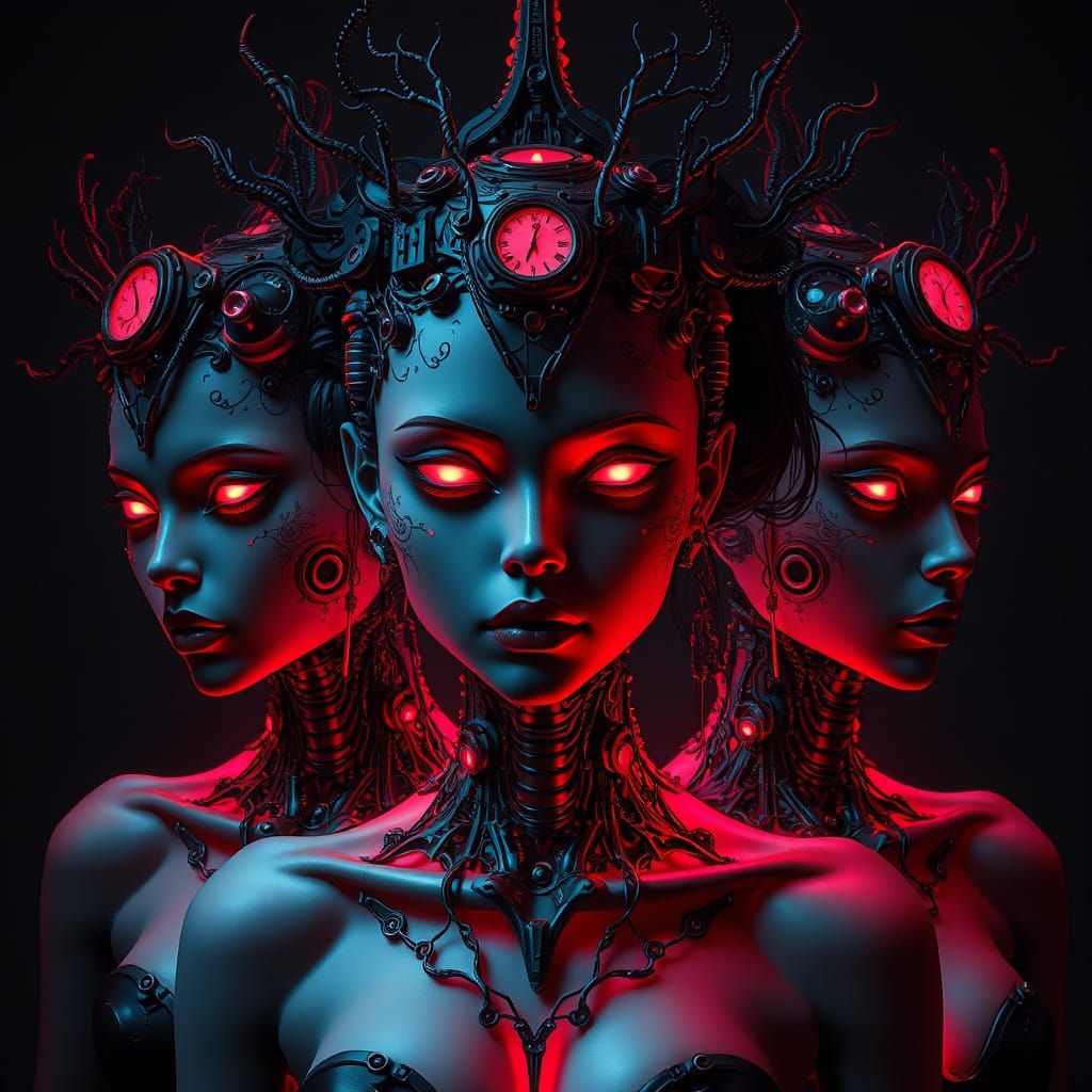 Women - Three Ruby Kiwi Women in Futuristic Biomechanical St...