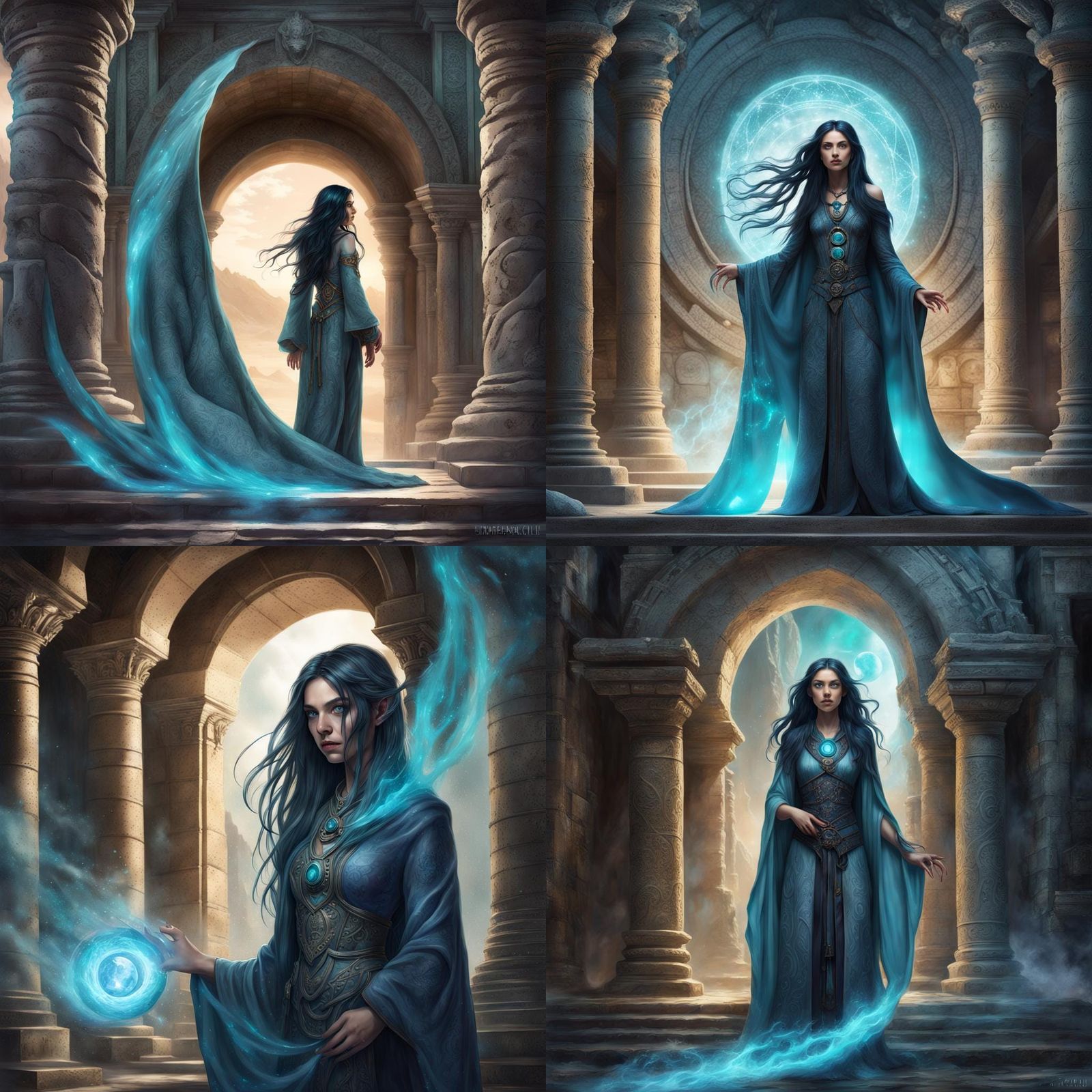 1 girl, solitary figure in a medieval fantasy scene, (sorceress with ...