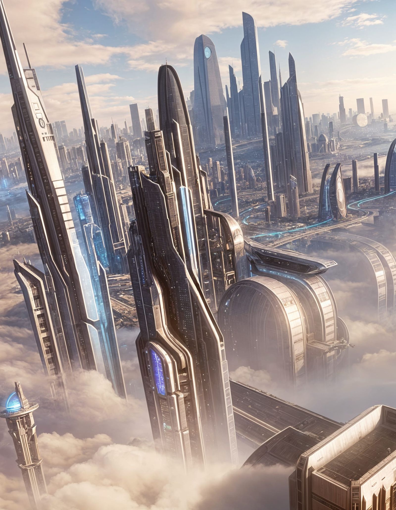 Futuristic City - Futuristic Cityscape with Android Heroine