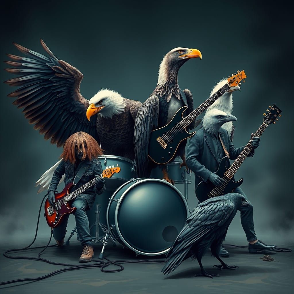 Fowl Play: Heavy Metal Birds Bash Out - AI Art