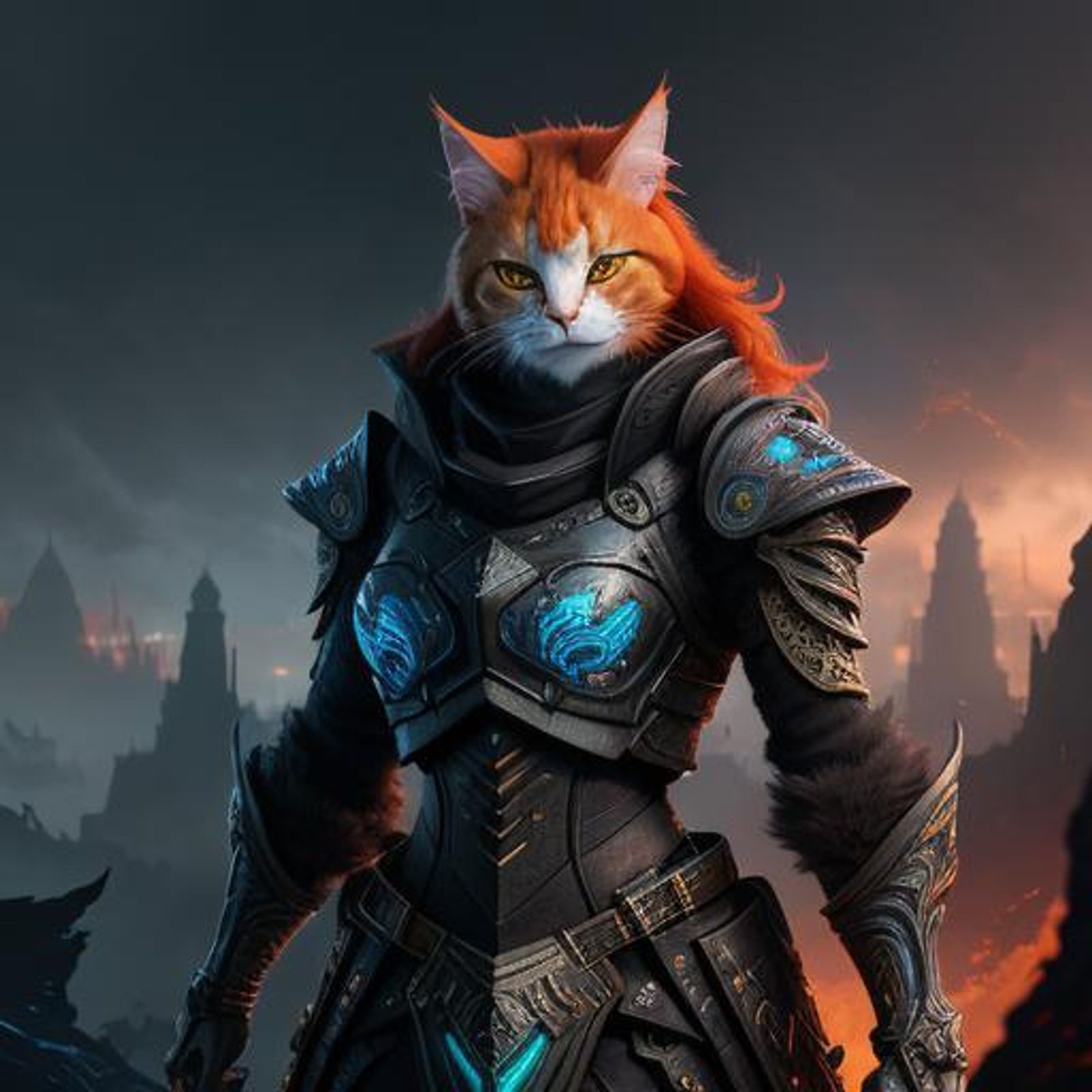 fluffy ginger female cyber warrior cat - AI Generated Artwork ...