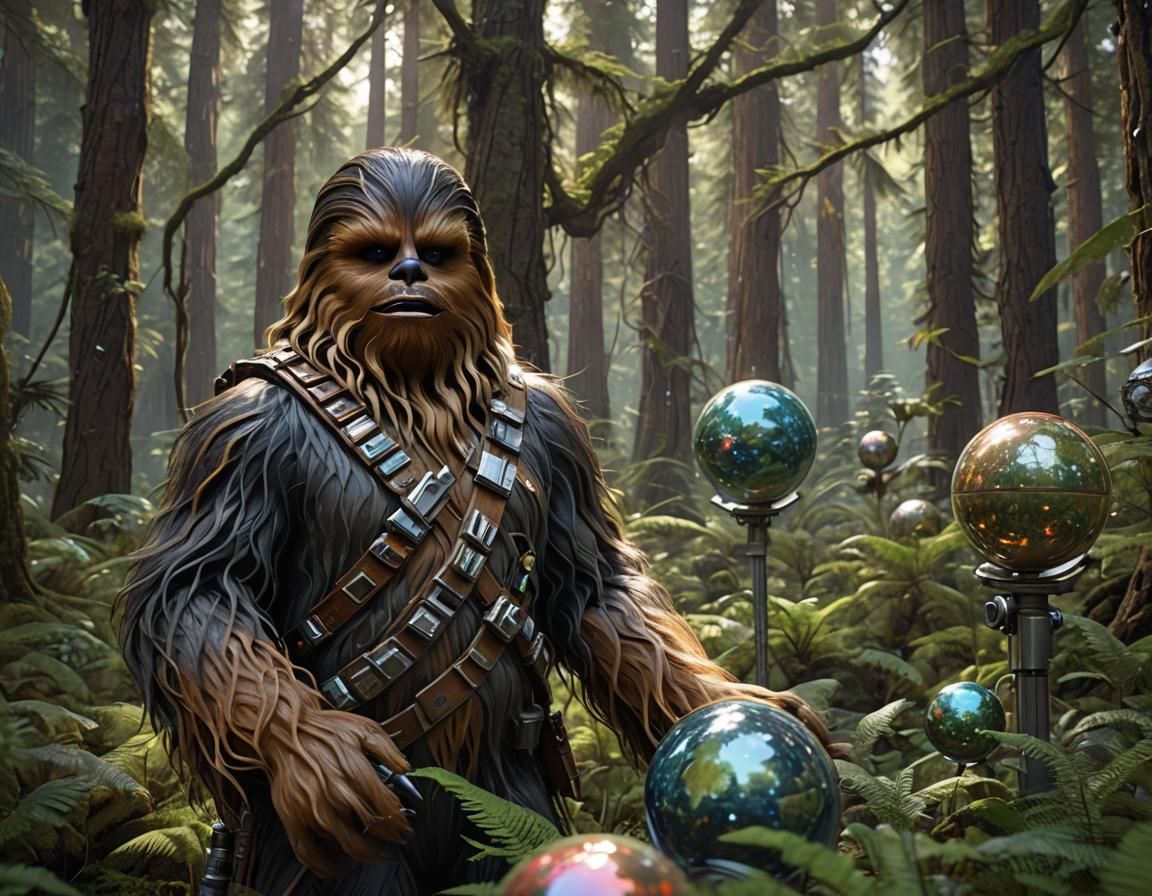 Chewbacca in a strange forest - AI Generated Artwork - NightCafe Creator