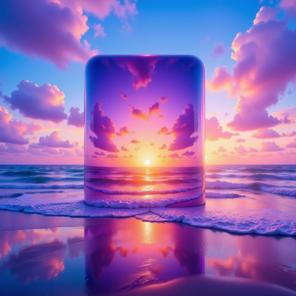 Mystical Beach - Surreal Beach Oasis in Vibrant Sunset Hues