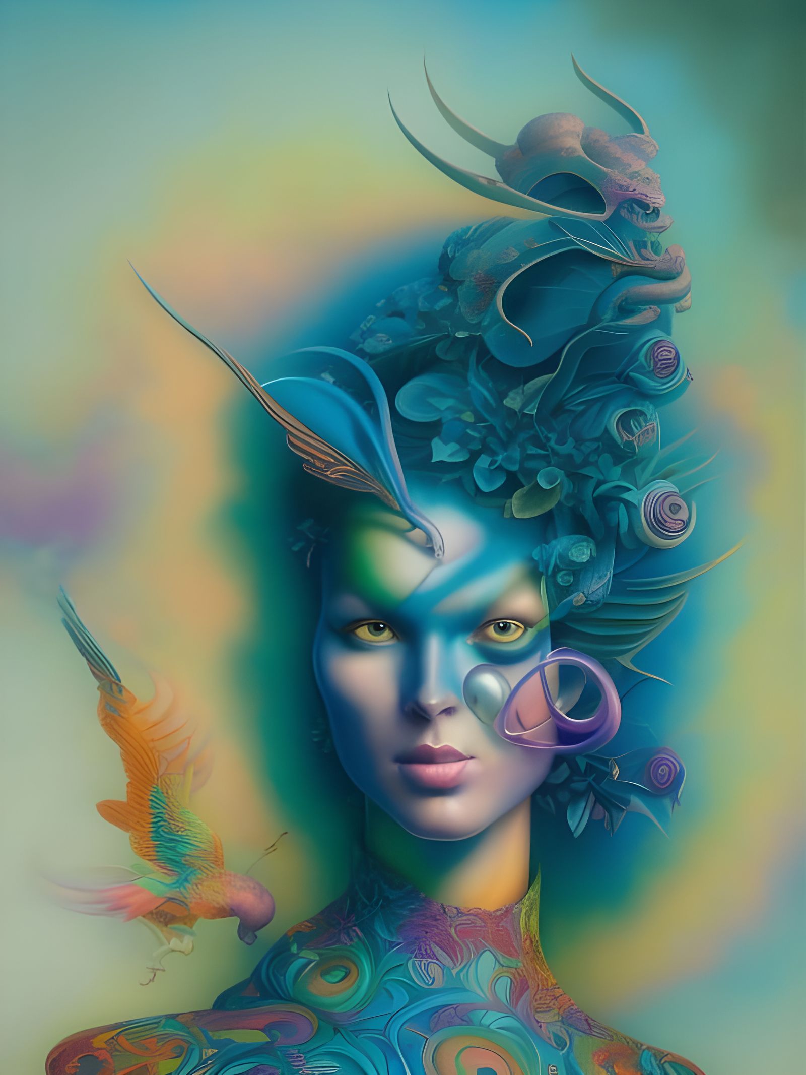 lisa frank psychedelic fantasy character portrait of Liv Ullman ultra ...