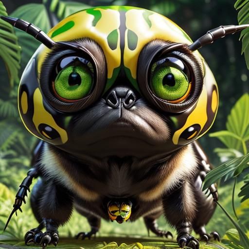 a close up of a bug with green eyes, by Android Jones, trending on polycount, digital art, big ...