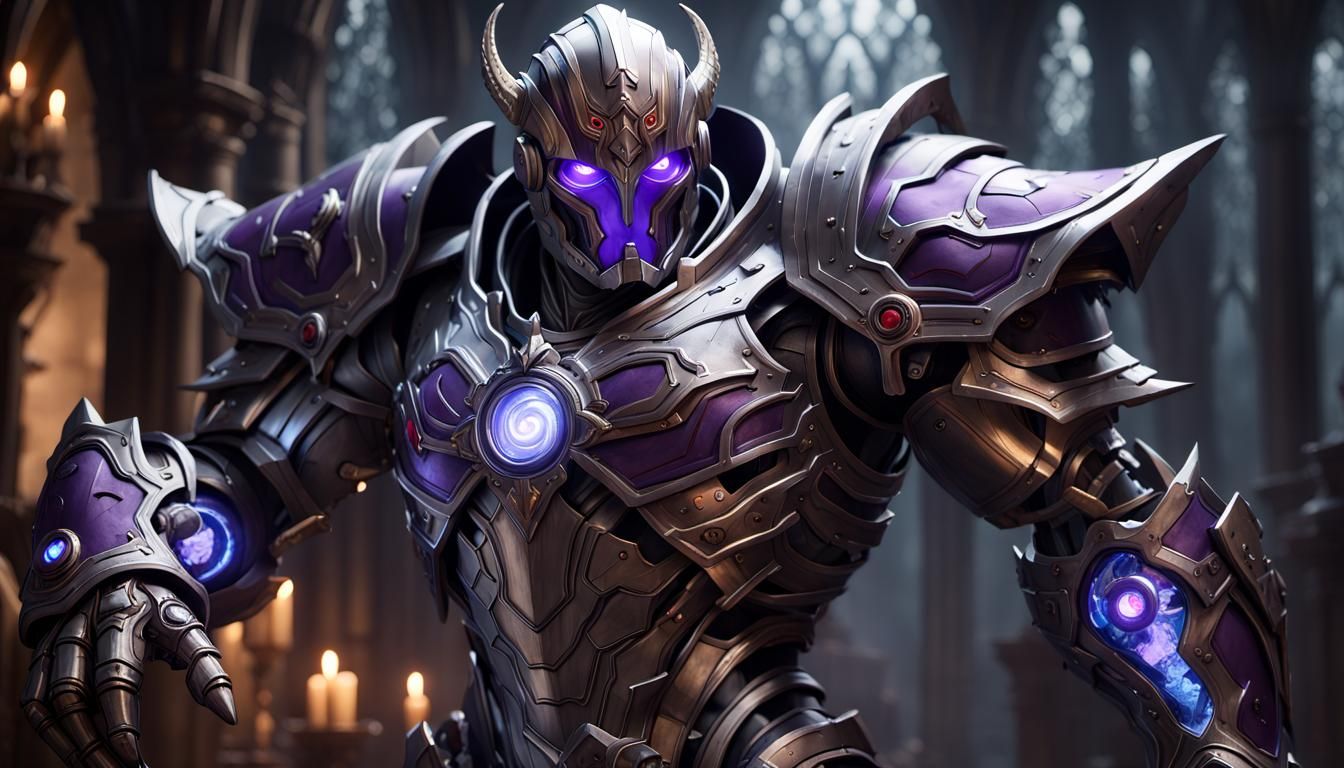 Ultron as an world of warcraft caracter, hyperdetailed armor, medieval ...