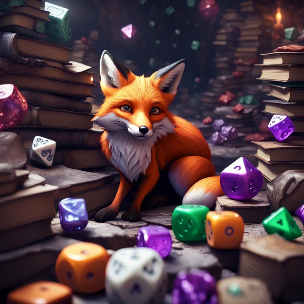 A (joyful fox:1.3) hidden behind (a pile pf books:1.2). The fox is ...