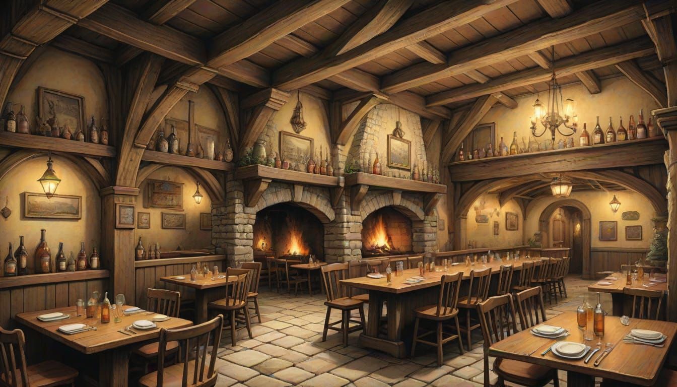 Fantasy Tavern Blueprint in Whimsical Hand-Drawn S... - AI Art