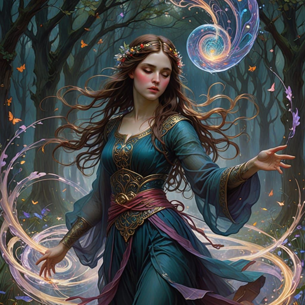 Whimsical Female Fey Figure in Vibrant Colors - AI Art