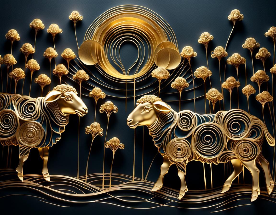Gold Sheep In Meadow - AI Generated Artwork - NightCafe Creator
