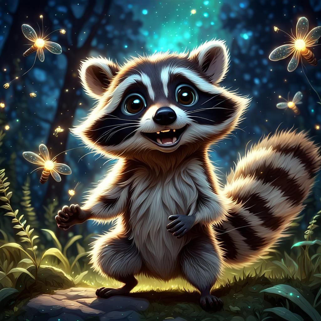 Baby Racoon's First Outing - AI Generated Artwork - NightCafe Creator