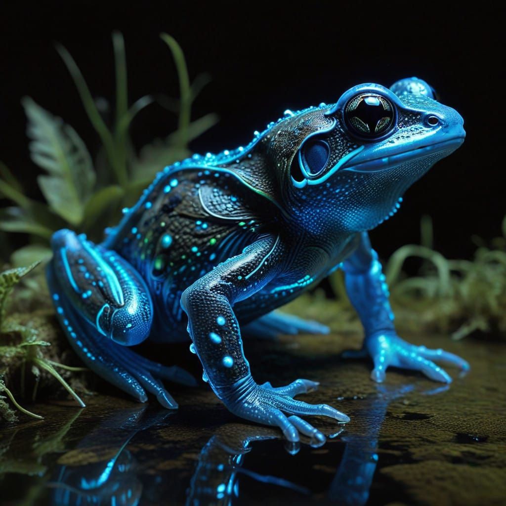 Hyperrealistic Bioluminescent Amphibian Creature - AI Art
