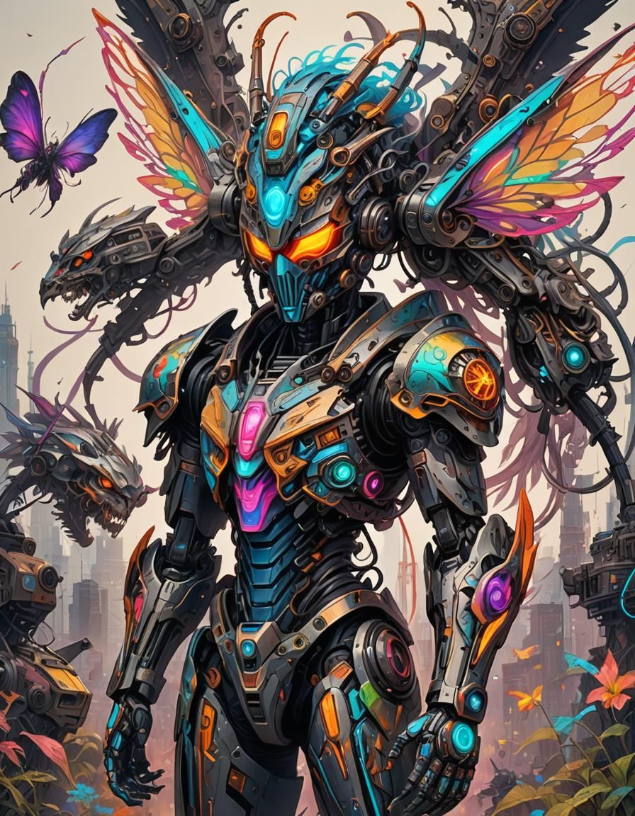 (masked robot boy with cyber protective mask, many demon inspired ...