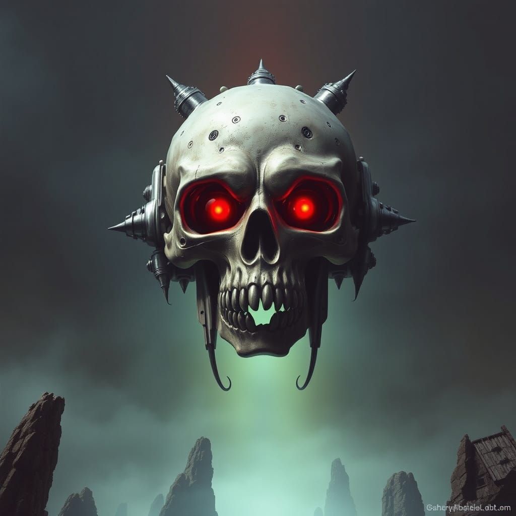 Colossal Skull Entity Floating with Ominous Glow - AI Art
