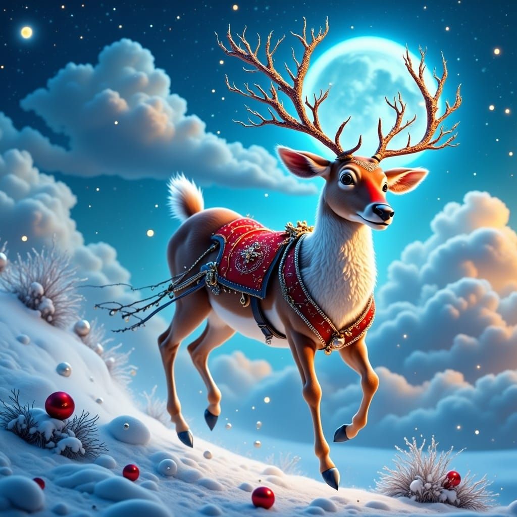 Rudolph the red nosed reindeer, his nose glows red, he runs and takes ...