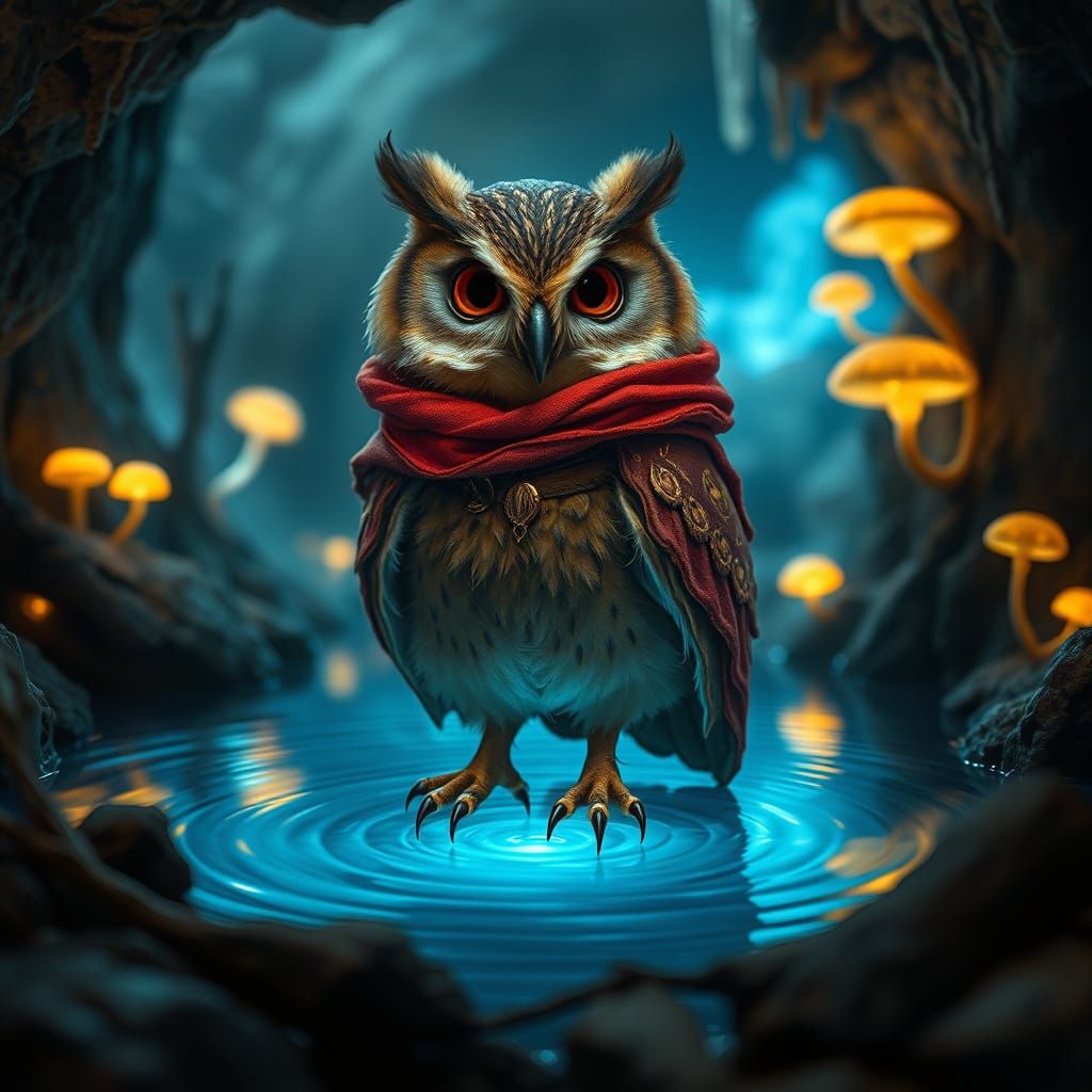 A small, endearing owl humanoid stands proudly, its plush fur and ...