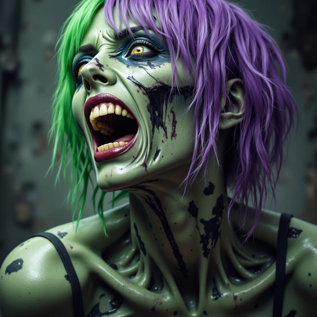 Surreal Zombie Goddess in Cyberpunk Aesthetic - AI Art