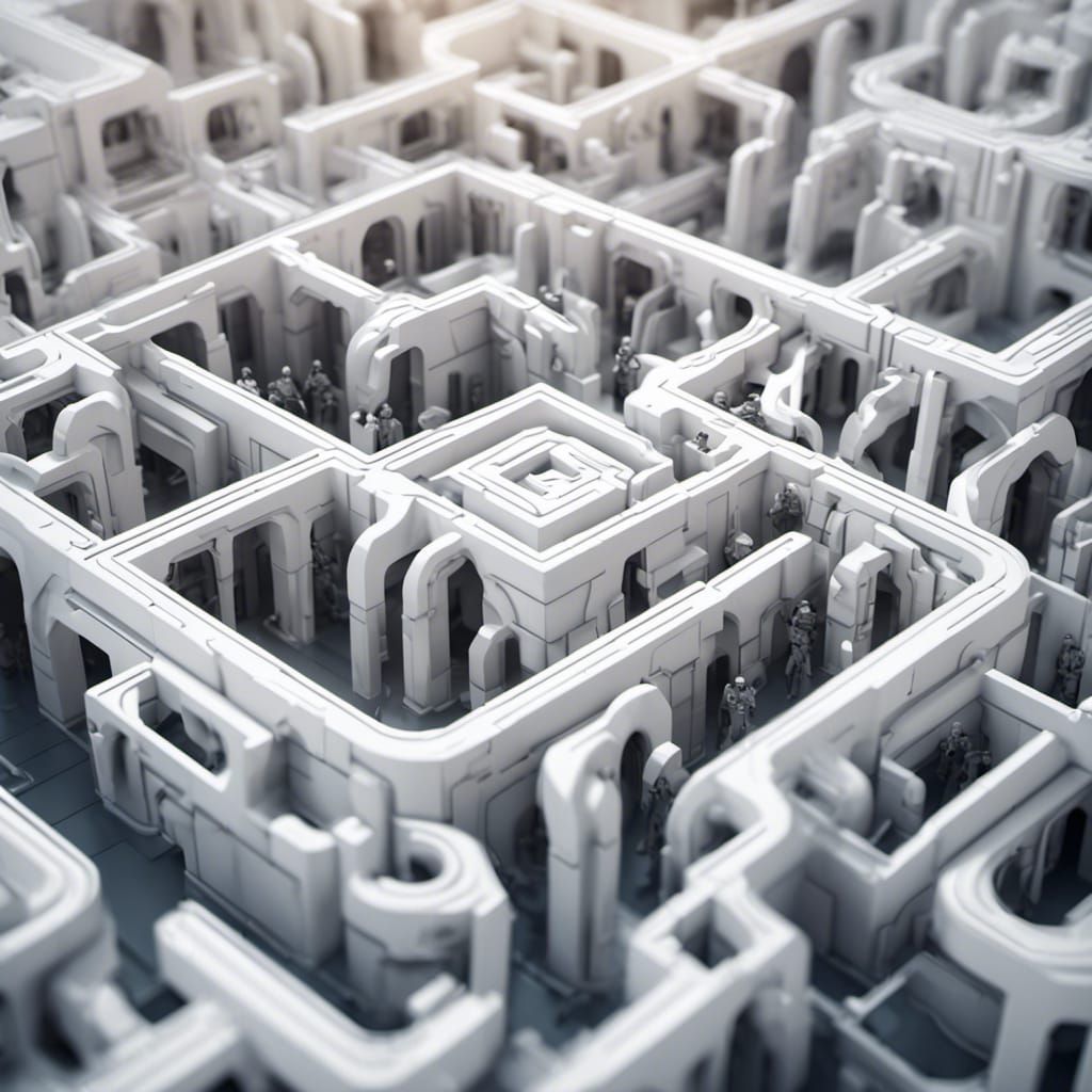 isometric view of a 3d futuristic maze in the style of star wars, white ...