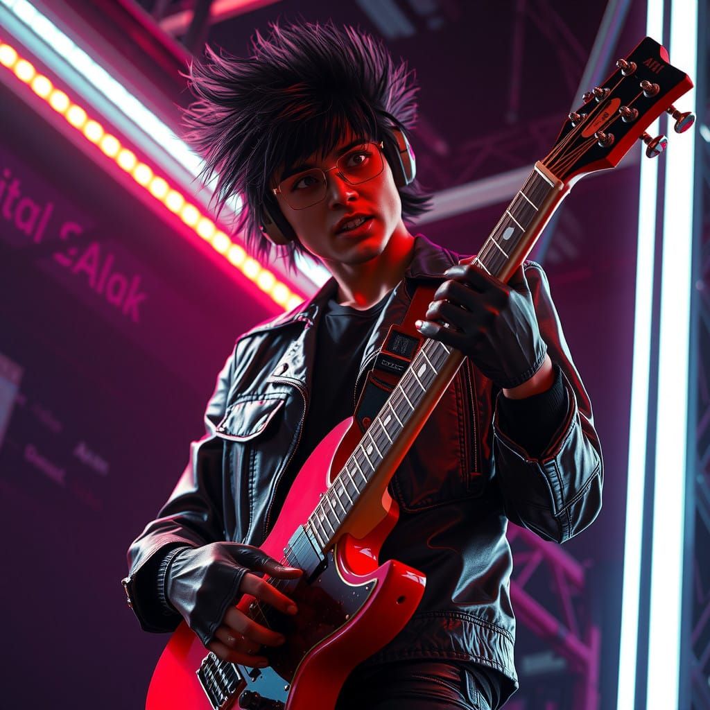 cyber punk rocker - Cyberpunk Rocker in Neon Shadows