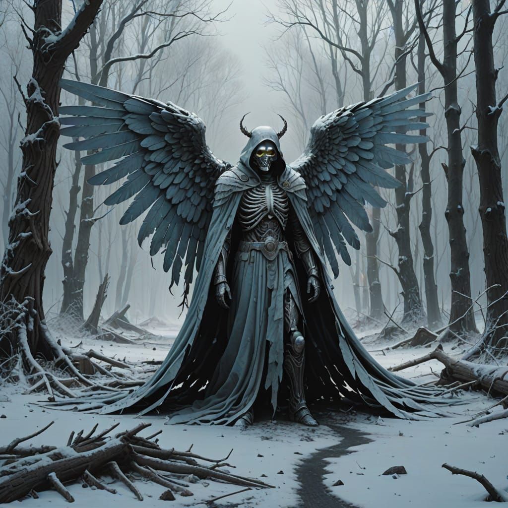 Gothic Fallen Angel in Frosty Winter Wonderland - AI Art