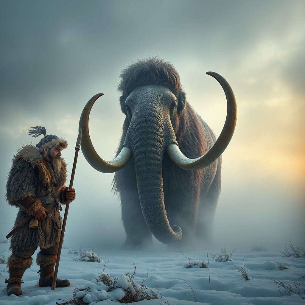 Ice age hunter - Prehistoric Hunter Confronts Majestic Mammo...