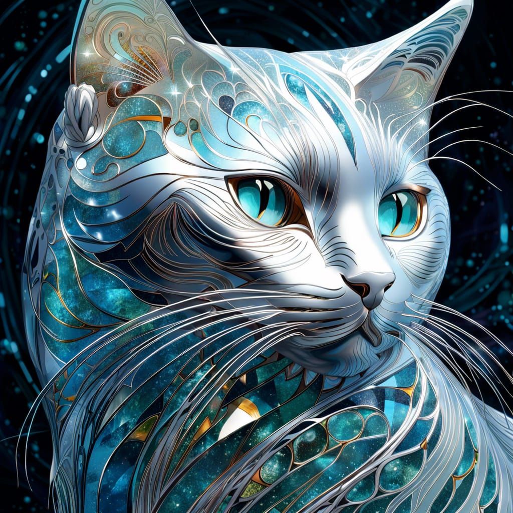 portrait of a glass cat, silver outlines : r/nightcafe