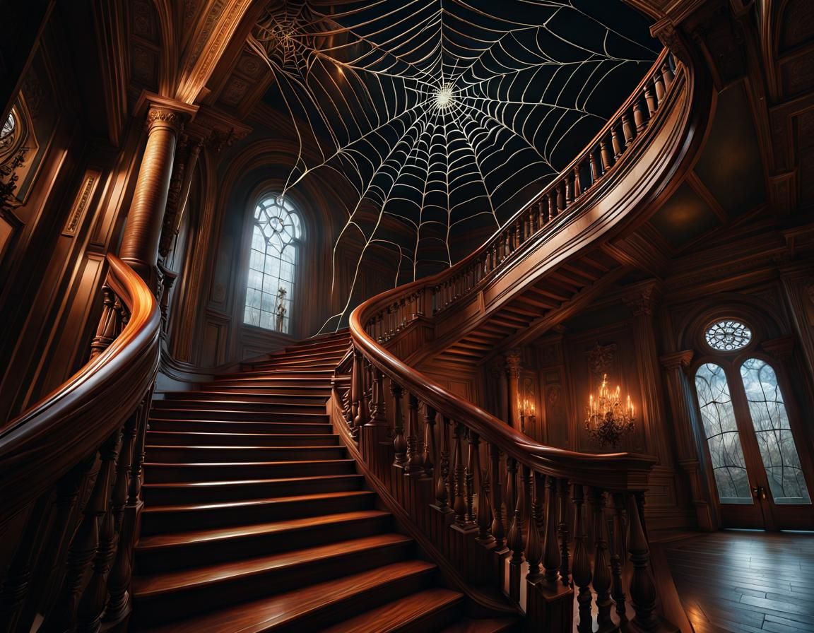 spiderweb at the top of the stairs - AI Generated Artwork - NightCafe ...