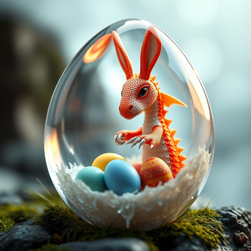 Crystal Egg Reveals Chibi Easter-Bunny Dragon in H... - AI Art