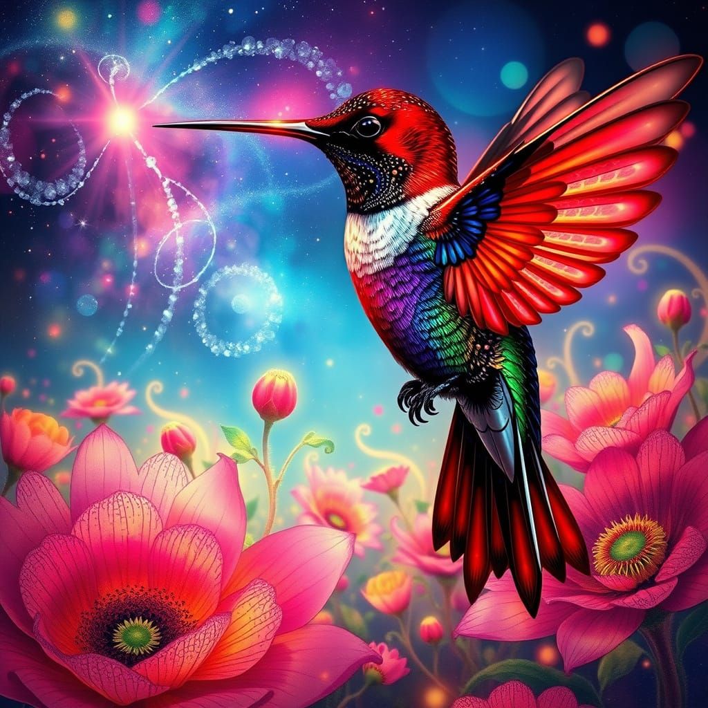Humming - Ethereal Hummingbird in Dreamlike Field of Infinit...