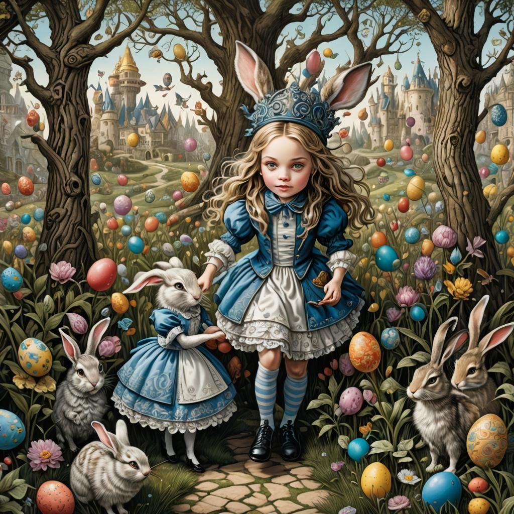 Alice's, Easter egg hunt - AI Generated Artwork - NightCafe Creator
