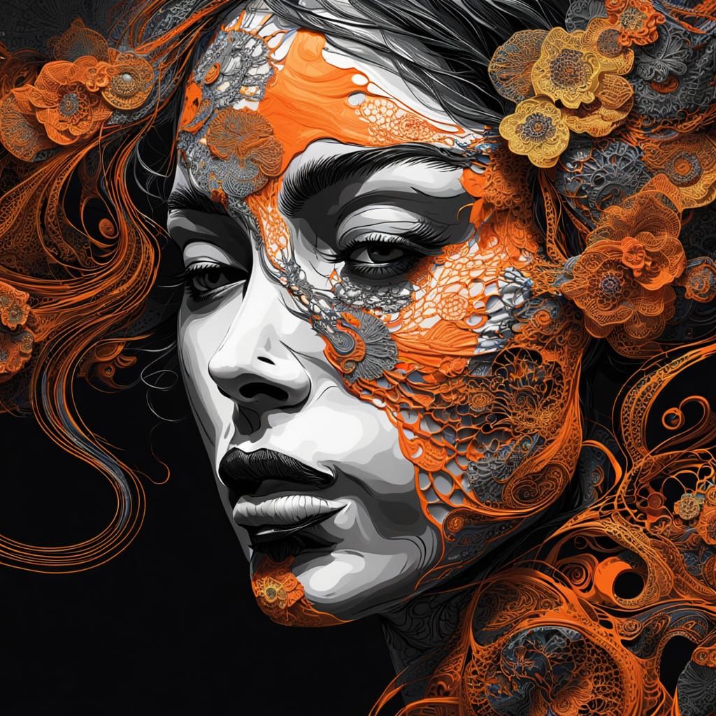 Faces - Abstract Expressionist Portrait with Lace Filigree