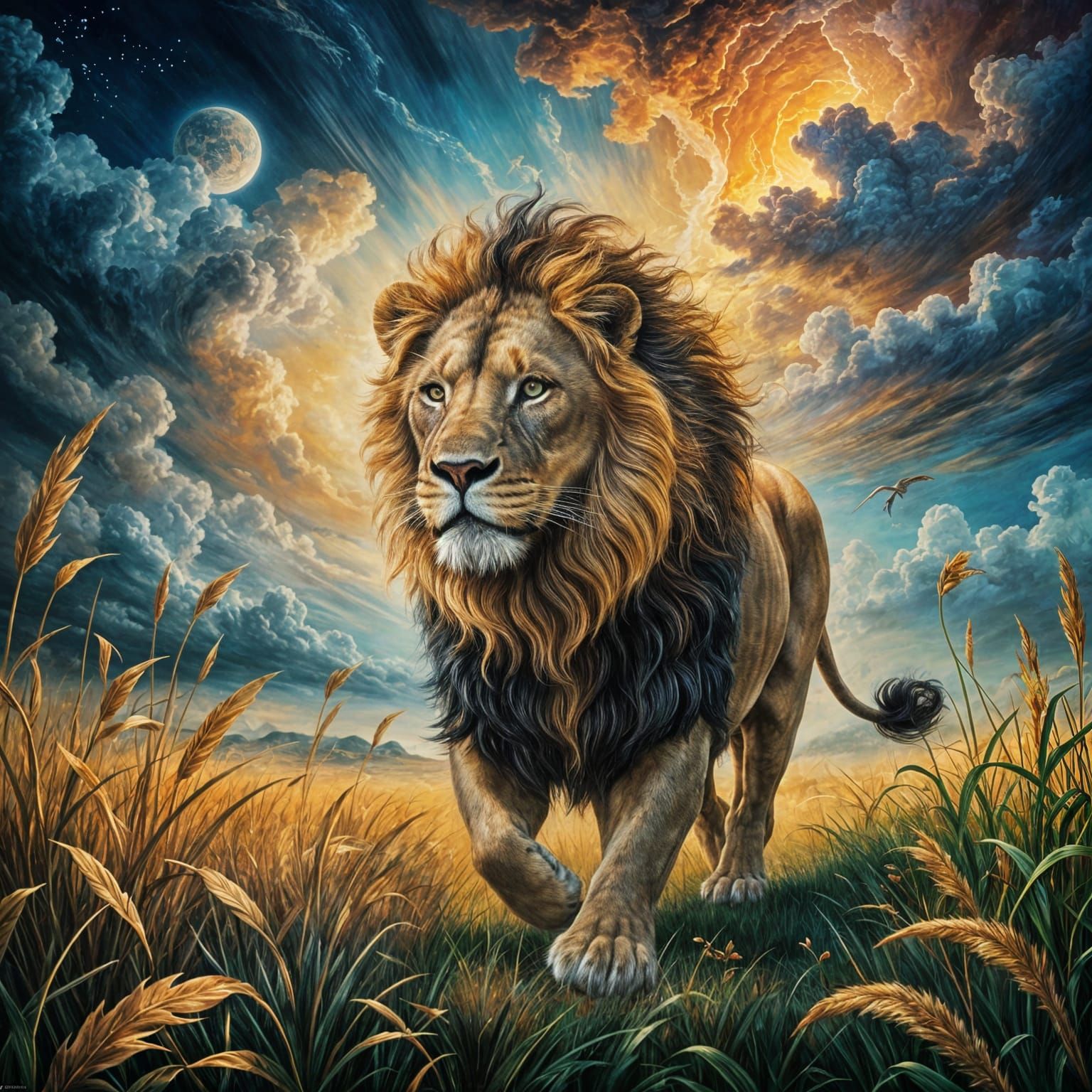 Big cat - Ethereal Lion in Dreamlike Surreal Landscape