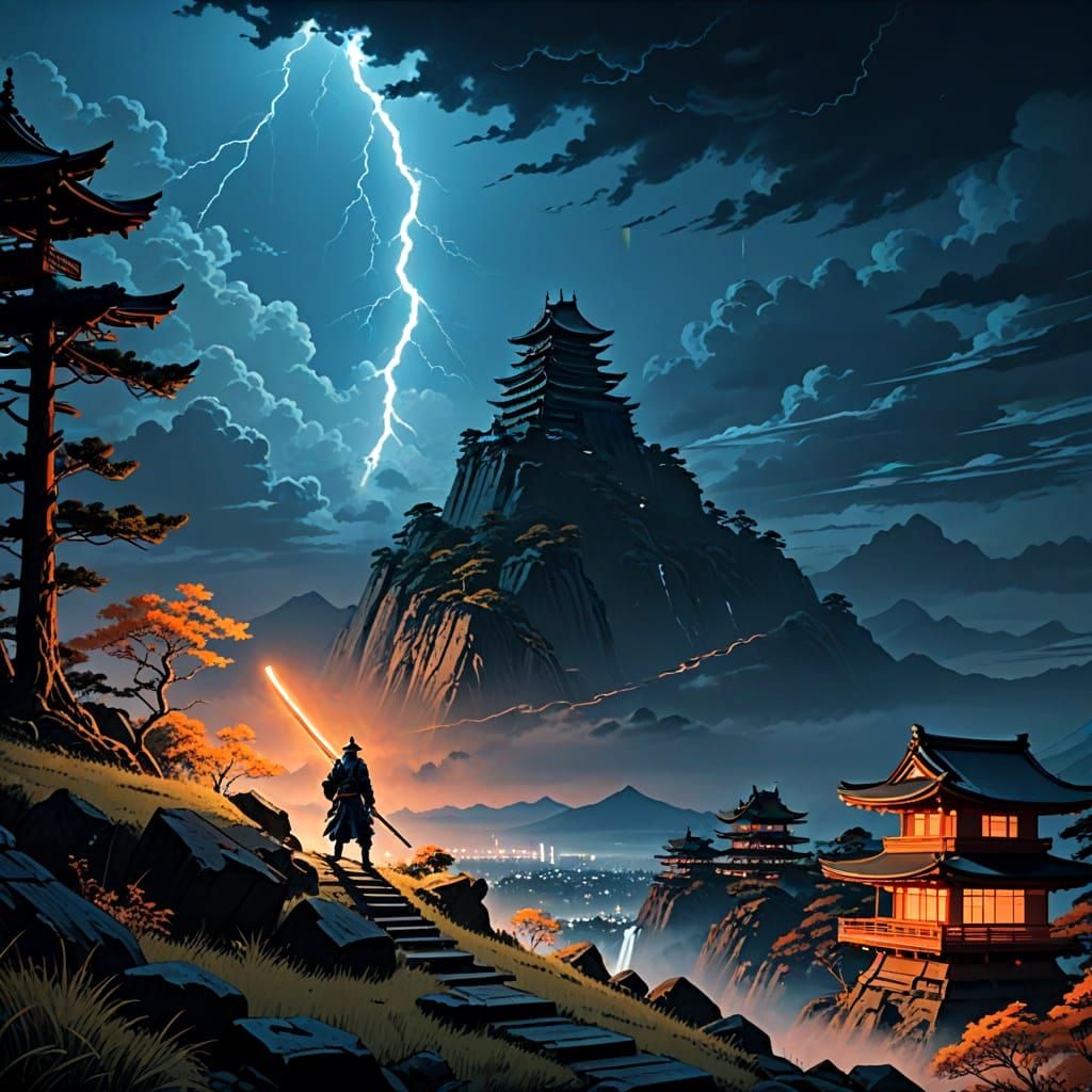 Samurai with his Elemental ōdachi - Samurai with Rising Elem...