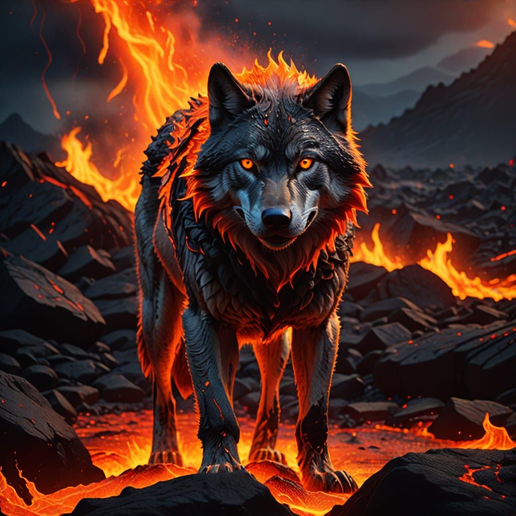Don’t mess with him - Fiery Lava Wolf Roars in Hellish Lands...